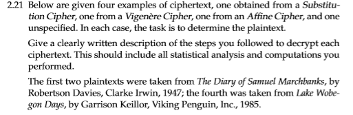 2.21 Below are given four examples of ciphertext, one | Chegg.com