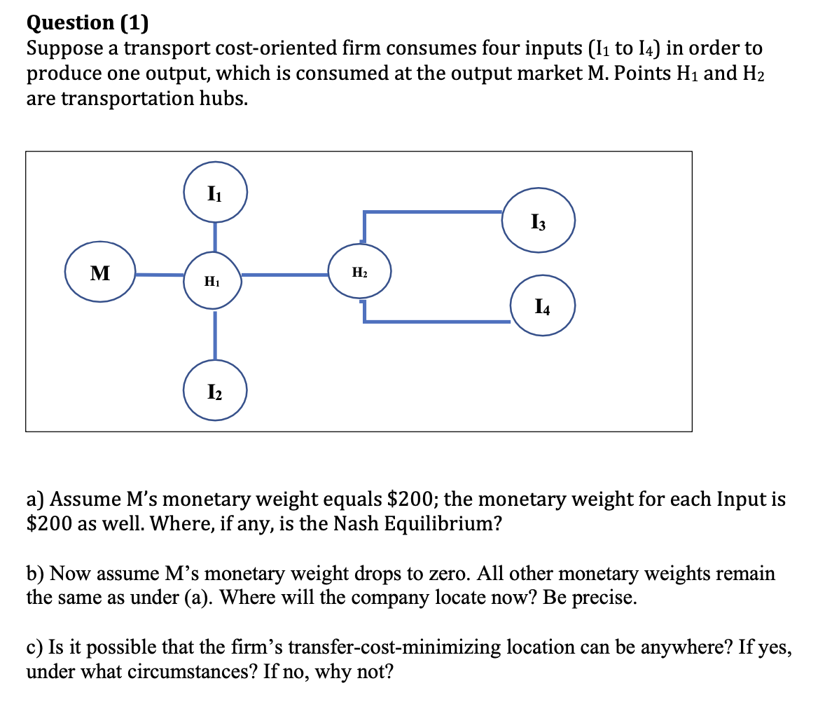 Solved Question (1) Suppose a transport cost-oriented firm | Chegg.com