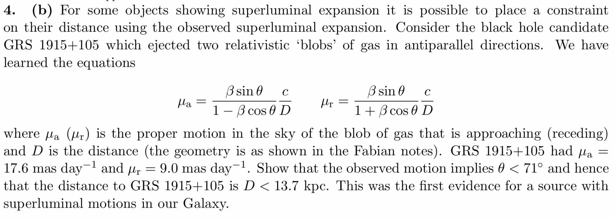 4. (b) For some objects showing superluminal | Chegg.com