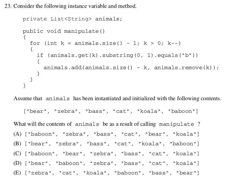 Solved 23. Consider the following instance variable and | Chegg.com Solved 23. Consider the following instance variable and | Chegg.com