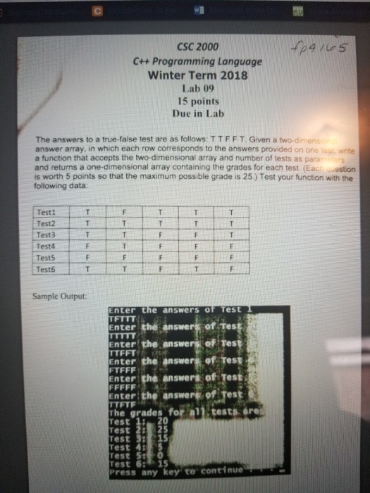 Solved CSC 2000 C++ Programming Language Winter Term 2018 | Chegg.com