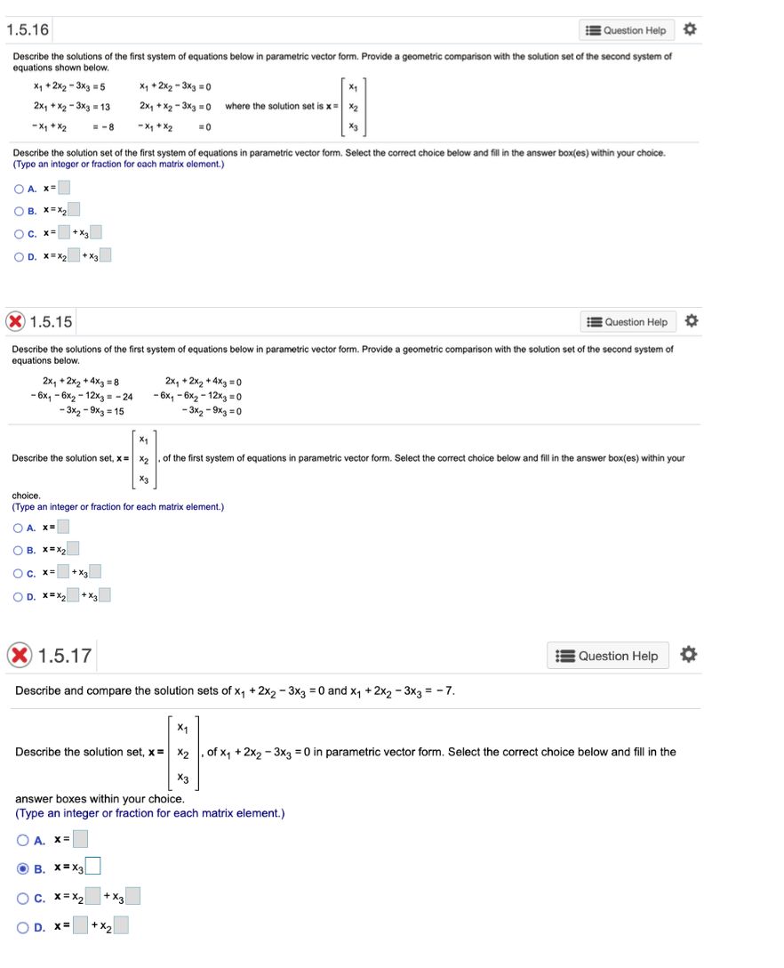 Solved 1.5.16 Question Help Describe the solutions of the | Chegg.com