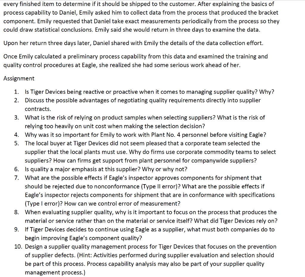 Solved Managing Supplier Quality: Tiger Devices Emily | Chegg.com