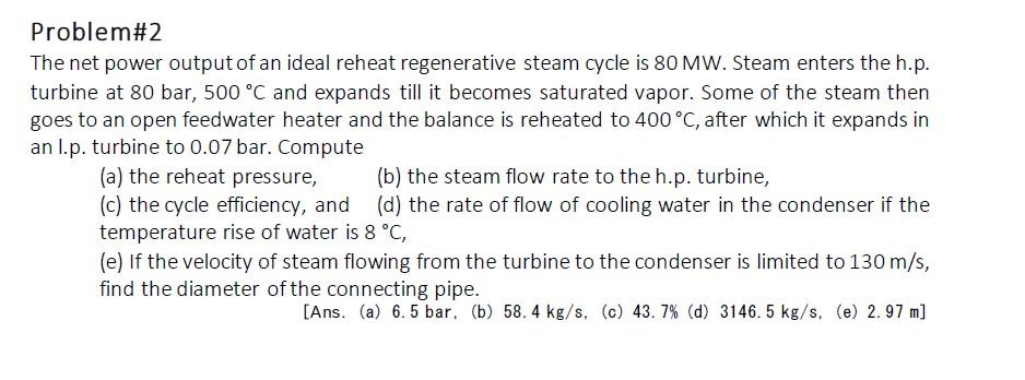 Problem\#2 The net power output of an ideal reheat | Chegg.com