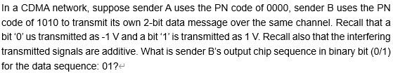 Solved In a CDMA network, suppose sender A uses the PN code | Chegg.com
