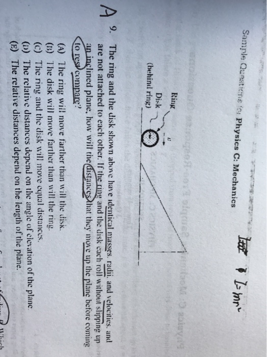 Solved The ring and the disk shown above have identical | Chegg.com