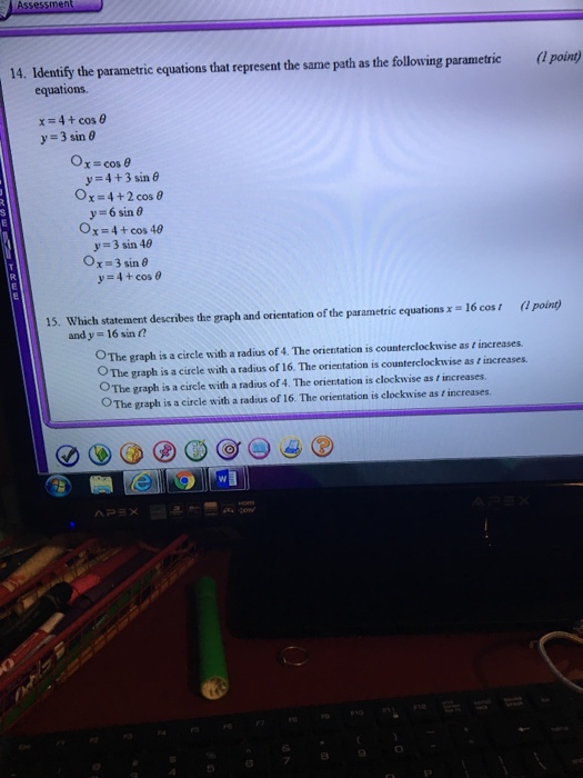 Solved Identify the parametric equations that represent the | Chegg.com