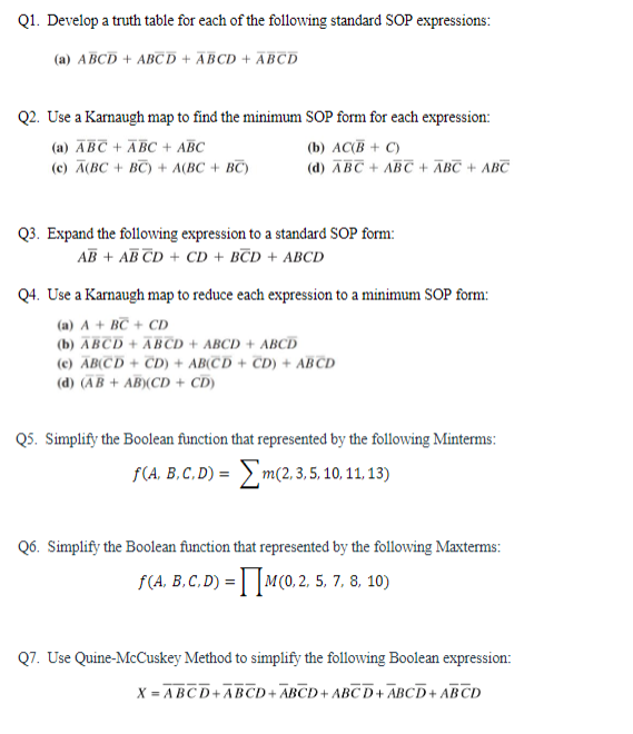 Solved Q1. Develop a truth table for each of the following | Chegg.com
