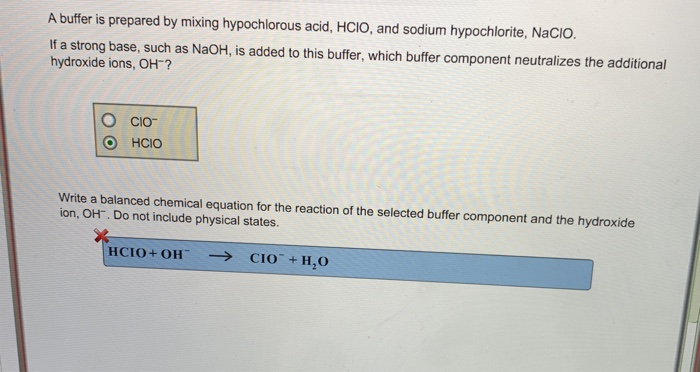 Solved A buffer is prepared by mixing hypochlorous acid, | Chegg.com