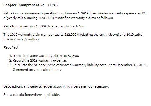 Solved Chapter Comprehensive CP 9-7 Zebra Corp.commenced | Chegg.com