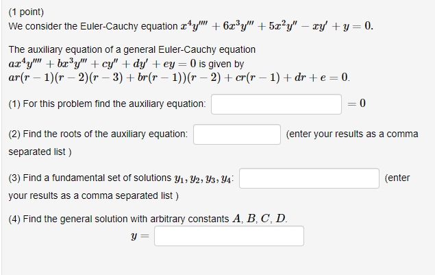 Solved (1 point) We consider the Euler-Cauchy equation | Chegg.com