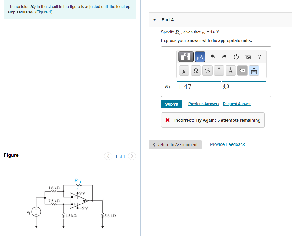 Solved The resistor Rf in the circuit in the figure is | Chegg.com