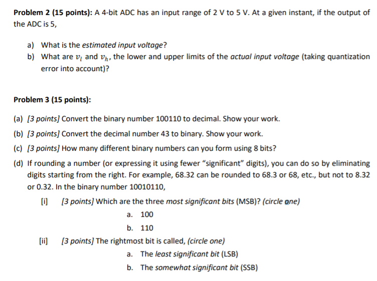 Solved Problem 2 15 Points A 4 Bit Adc Has An Input Range