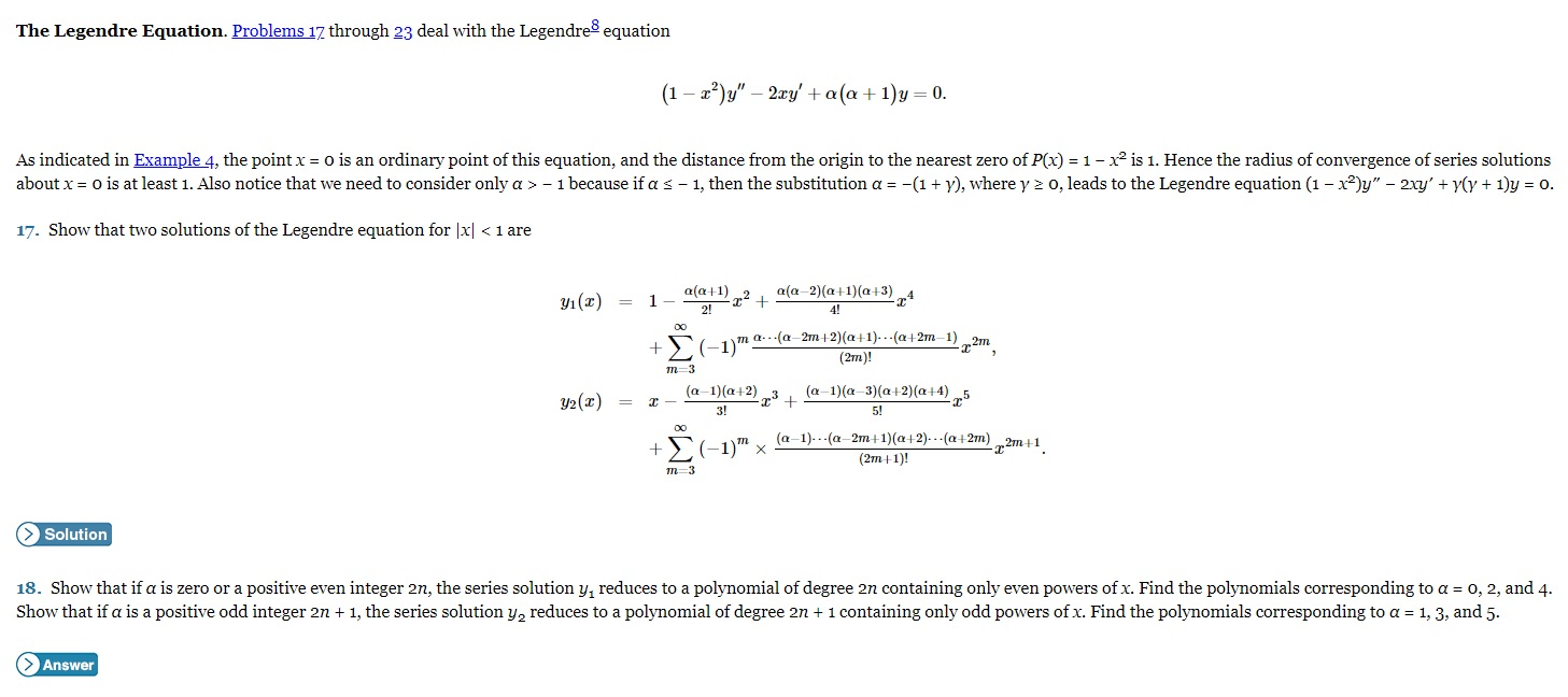 The Legendre Equation. Problems 17 through 23 deal | Chegg.com