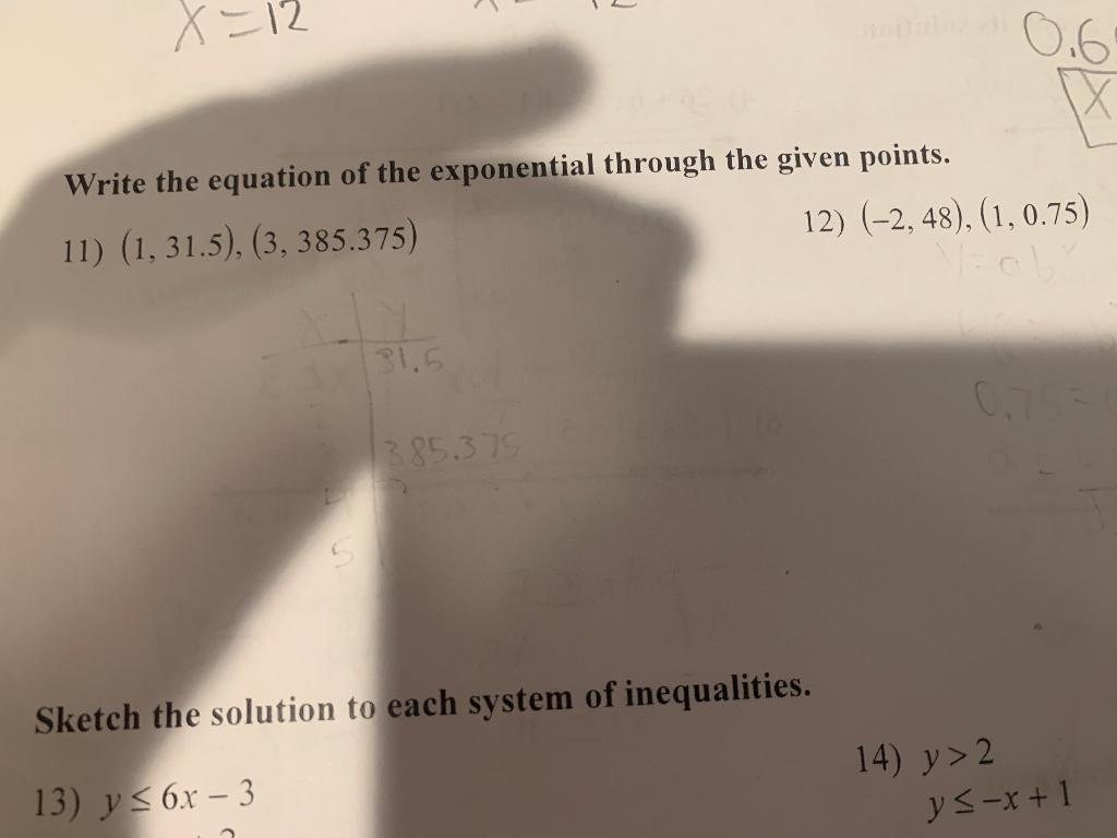 Solved Write the equation of the exponential through the | Chegg.com
