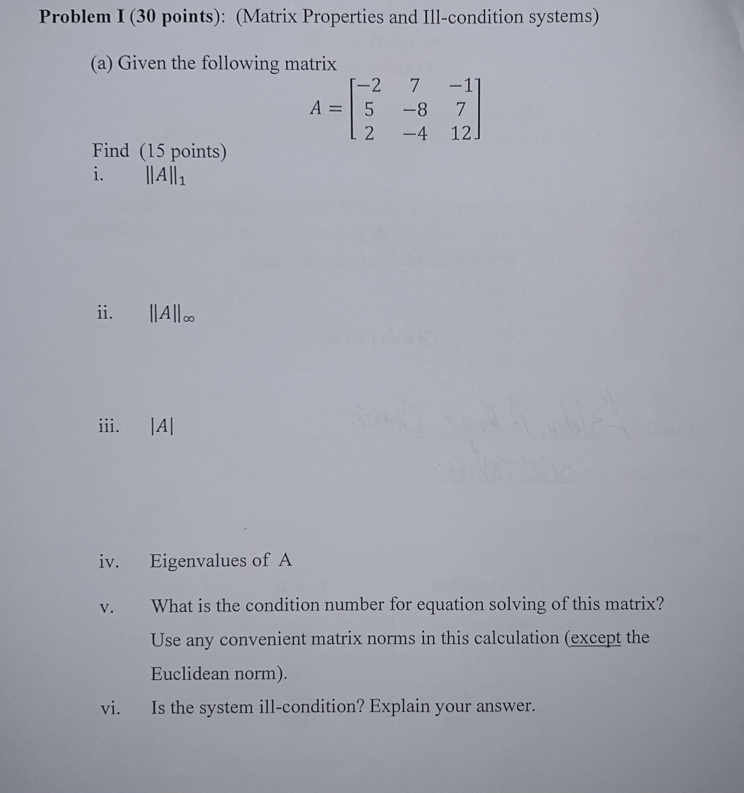 Solved Problem I (30 points): (Matrix Properties and | Chegg.com
