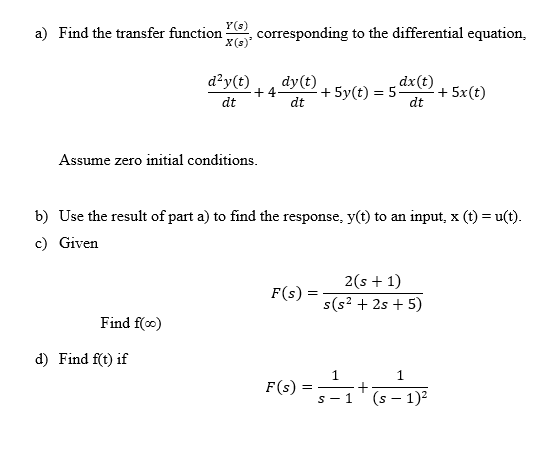 Solved Y(S) a) Find the transfer function corresponding to | Chegg.com