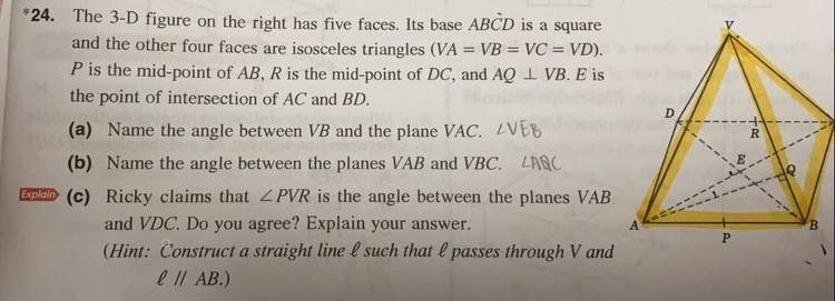 Solved D R *24. The 3-D figure on the right has five faces. | Chegg.com