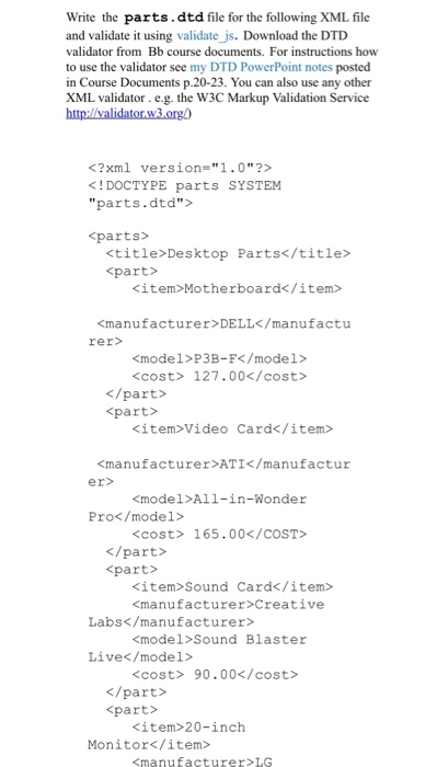 Solved Write the parts.dtd file for the following XML file | Chegg.com