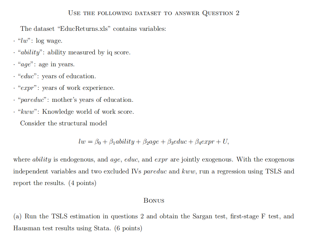 Solved UsE the FOllowing DATASET tO ANSWER Question 2 The | Chegg.com