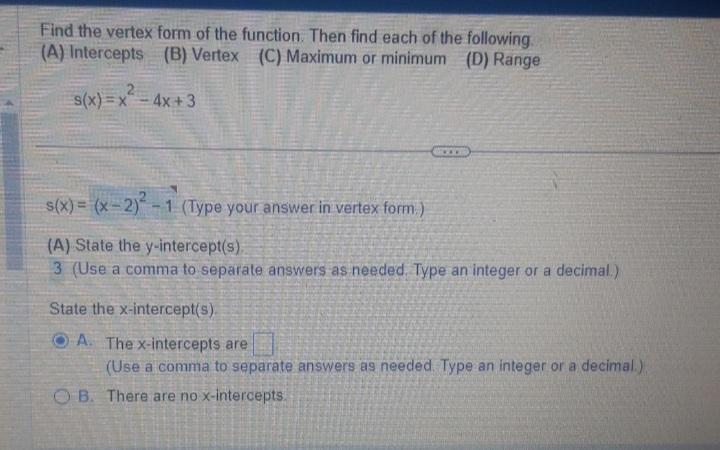 Solved Find the vertex form of the function. Then find each | Chegg.com