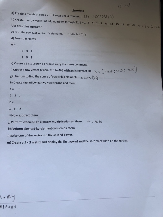 Solved Exercises a) Create a matrix of zeros with 2 rows and | Chegg.com