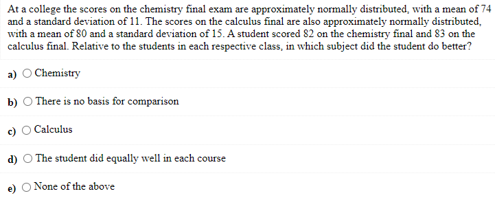 Solved At a college the scores on the chemistry final exam | Chegg.com