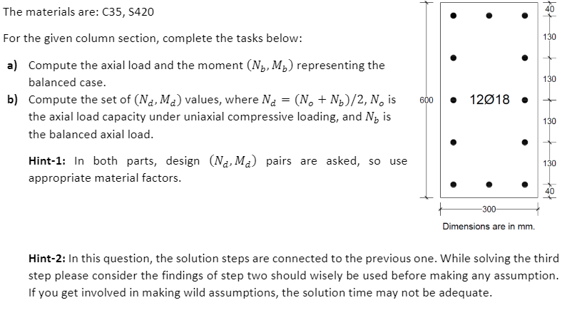 Solved The materials are: C35, 5420 For the given column | Chegg.com