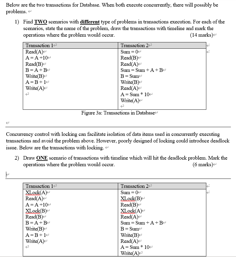 Solved Below are the two transactions for Database. When | Chegg.com