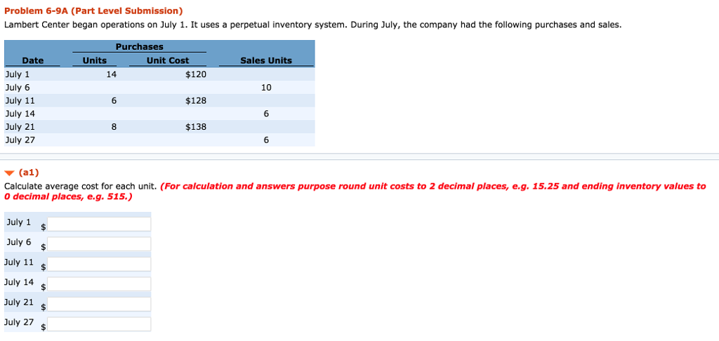 Solved Problem 6-9A (Part Level Submission) Lambert Center | Chegg.com