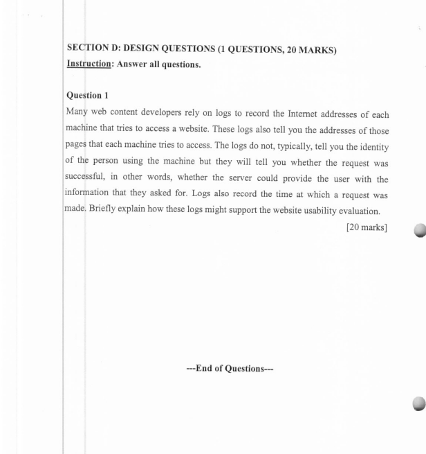 Solved SECTION D: DESIGN QUESTIONS (1 QUESTIONS, 20 MARKS) | Chegg.com