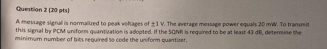 Solved A message signal is normalized to peak voltages of ±1 | Chegg.com