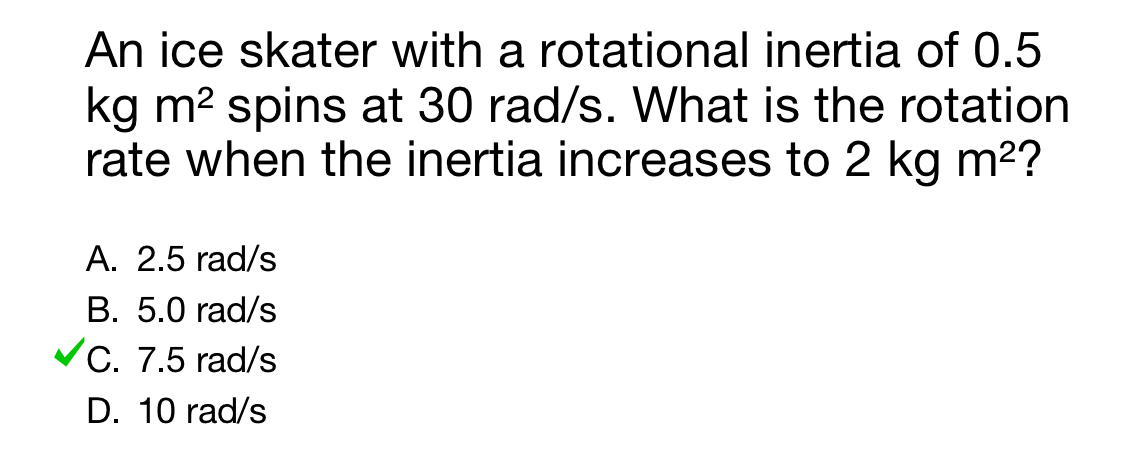 Solved An ice skater with a rotational inertia of 0.5 kg m2 | Chegg.com