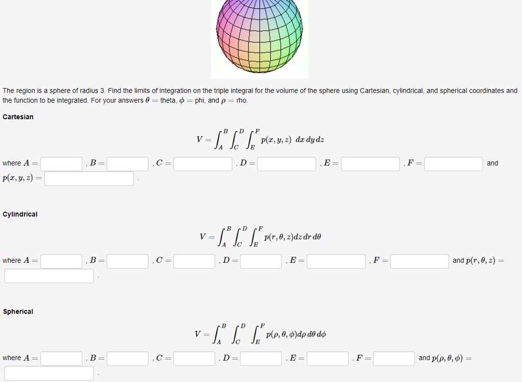 Solved The region is a sphere of radius 3. Find the limits | Chegg.com
