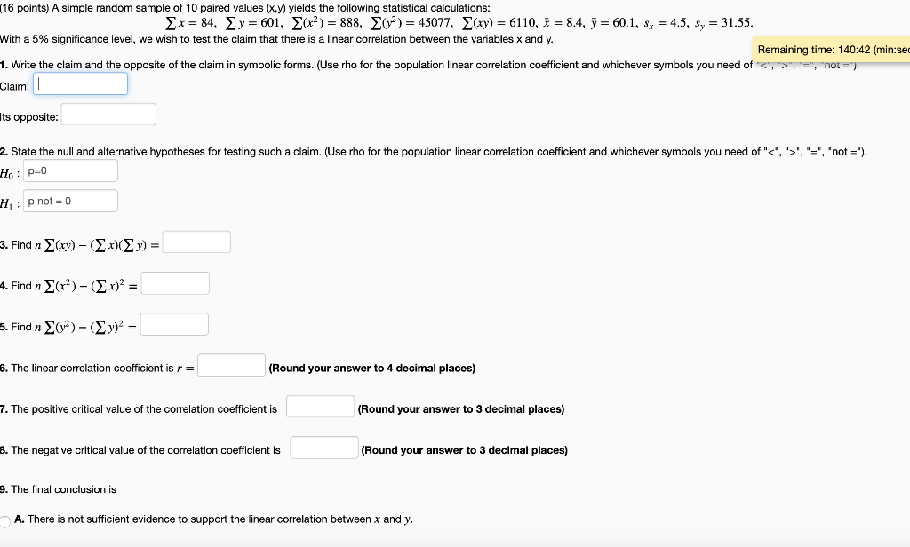 Solved (16 points) A simple random sample of 10 paired | Chegg.com