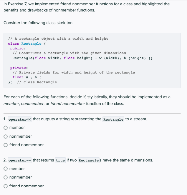 Solved In Exercise 7, we implemented friend nonmember | Chegg.com