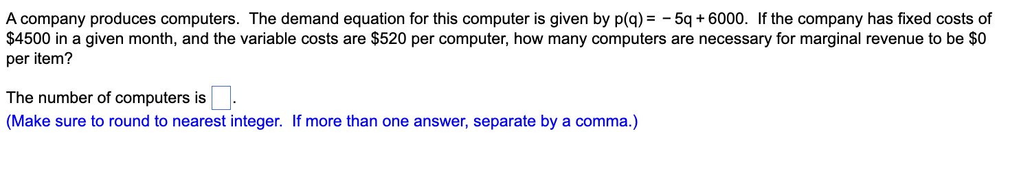 Solved A company produces computers. The demand equation for | Chegg.com