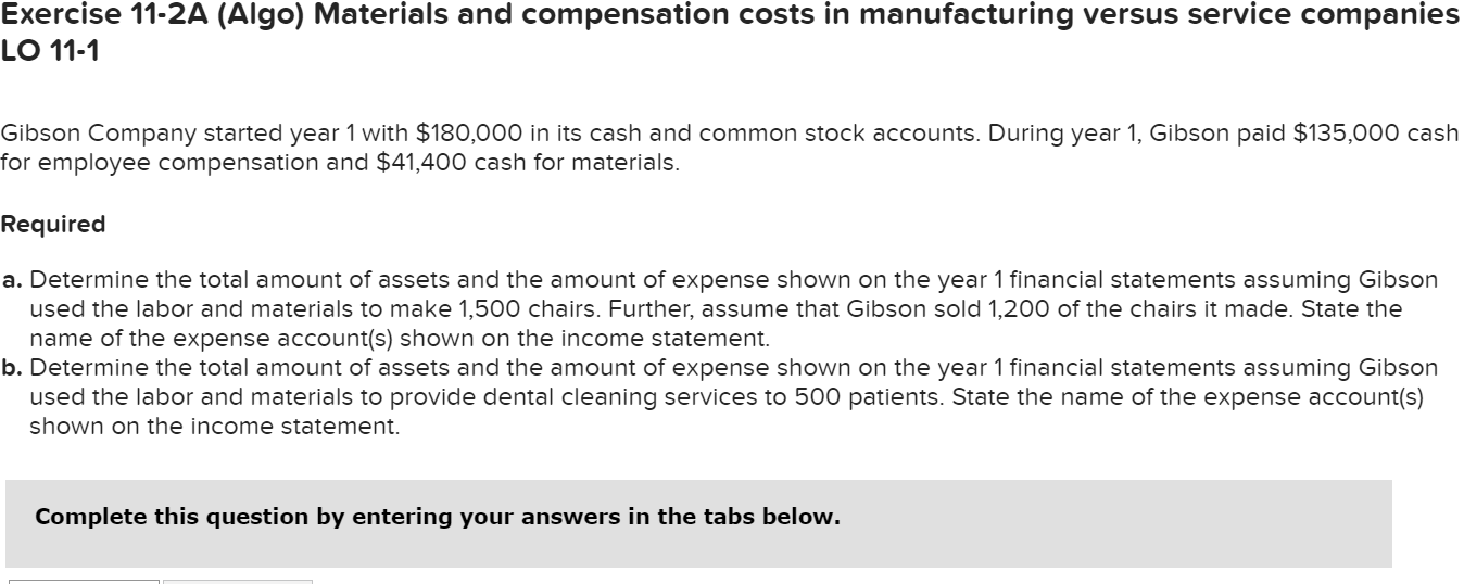 Solved Exercise 11-2A (Algo) Materials and compensation | Chegg.com