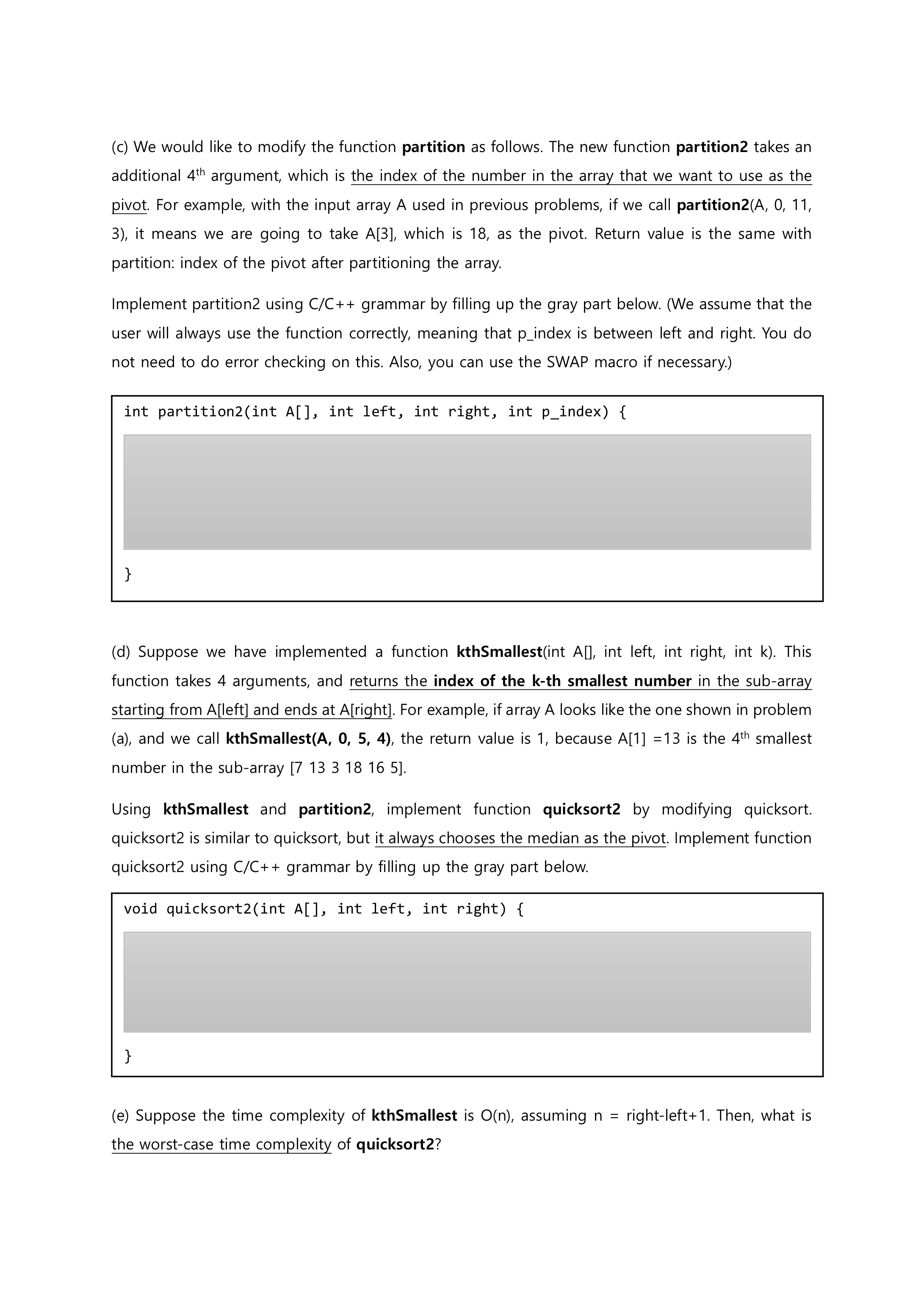 Solved 5. Quick Sort (15 points -3 points each) Quick Sort | Chegg.com