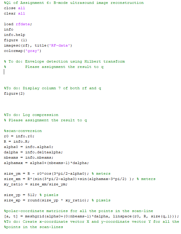 Please complete proj6Q1 for B-mode ultrasound image | Chegg.com