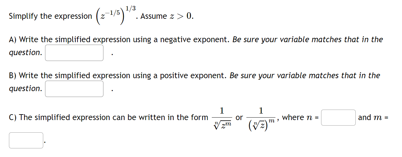 Solved Simplify the expression (y3/5)4/7. Assume y>0. A) | Chegg.com