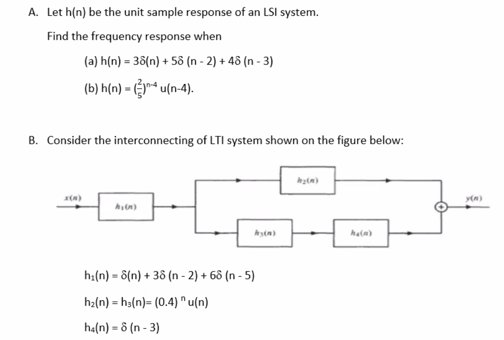 Solved A. Let h(n) be the unit sample response of an LSI | Chegg.com