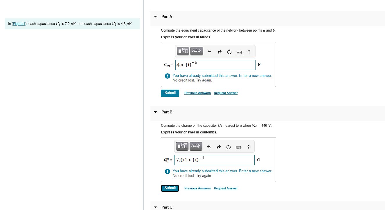 Solved Part A(Figure 1), ﻿each capacitance C1 is 7.2μF, ﻿and | Chegg.com