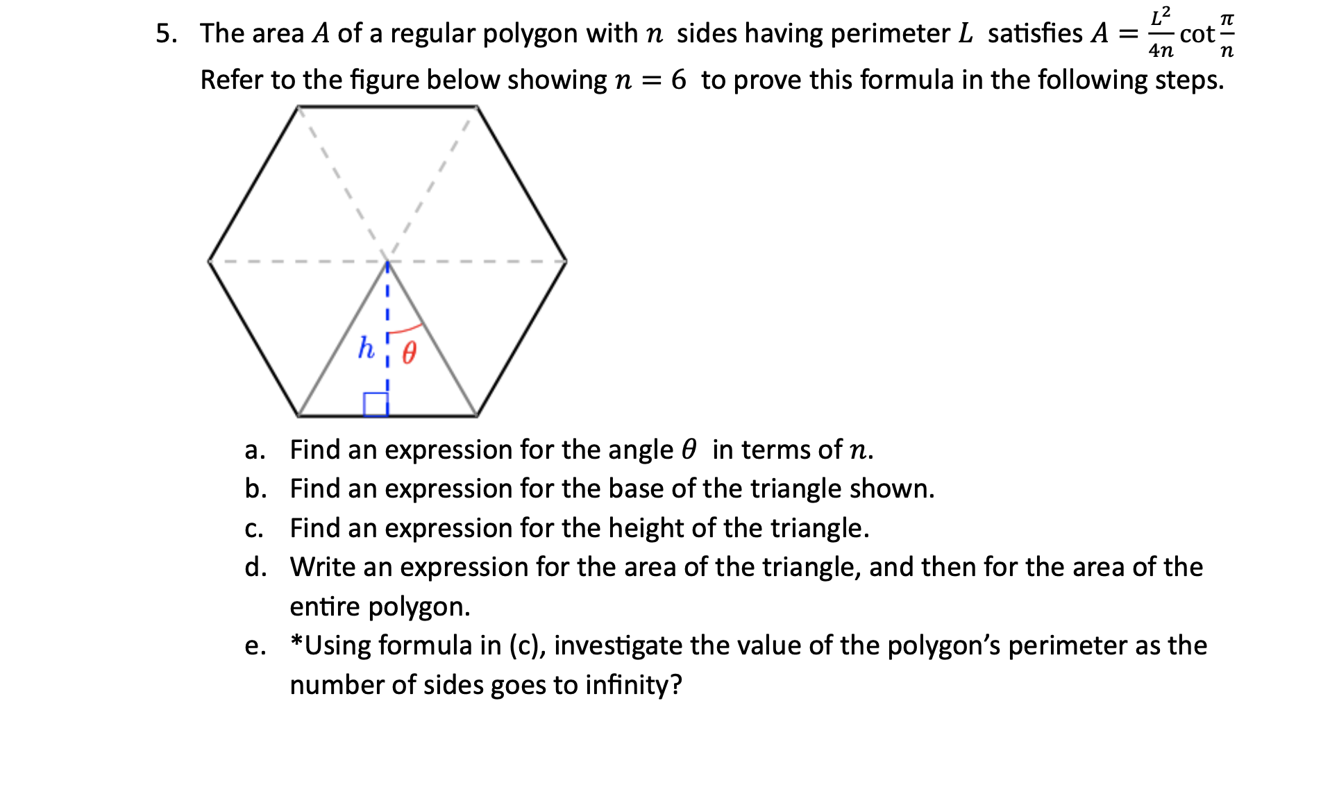Solved The area A of ﻿a regular polygon with n ﻿sides having | Chegg.com