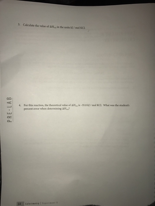 Solved Section: Name: EXPERIMENT 8: CALORIMETRY Pre-Lab | Chegg.com