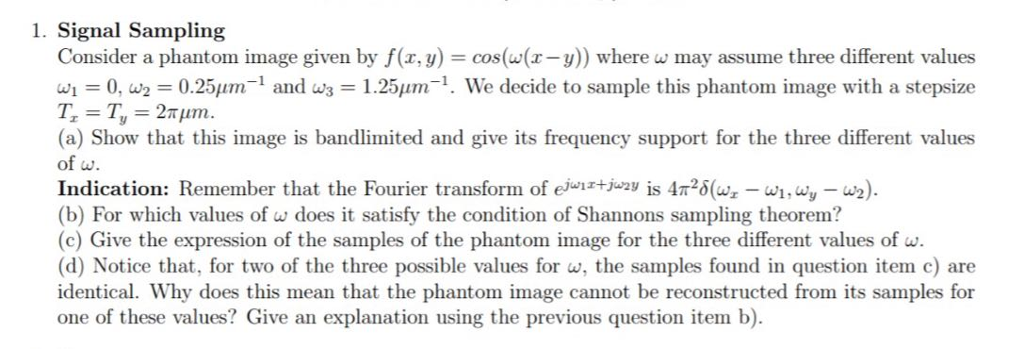 1. Signal Sampling Consider a phantom image given by | Chegg.com