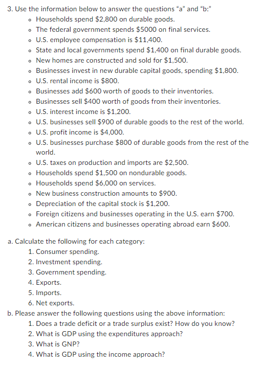 Solved 3. Use the information below to answer the questions | Chegg.com