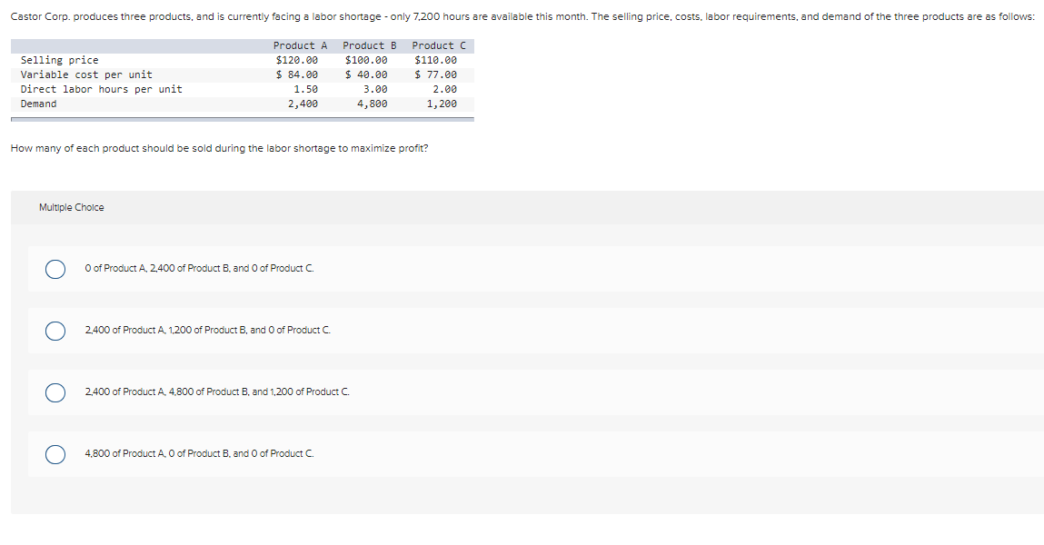 Solved Castor Corp. produces three products, and is | Chegg.com