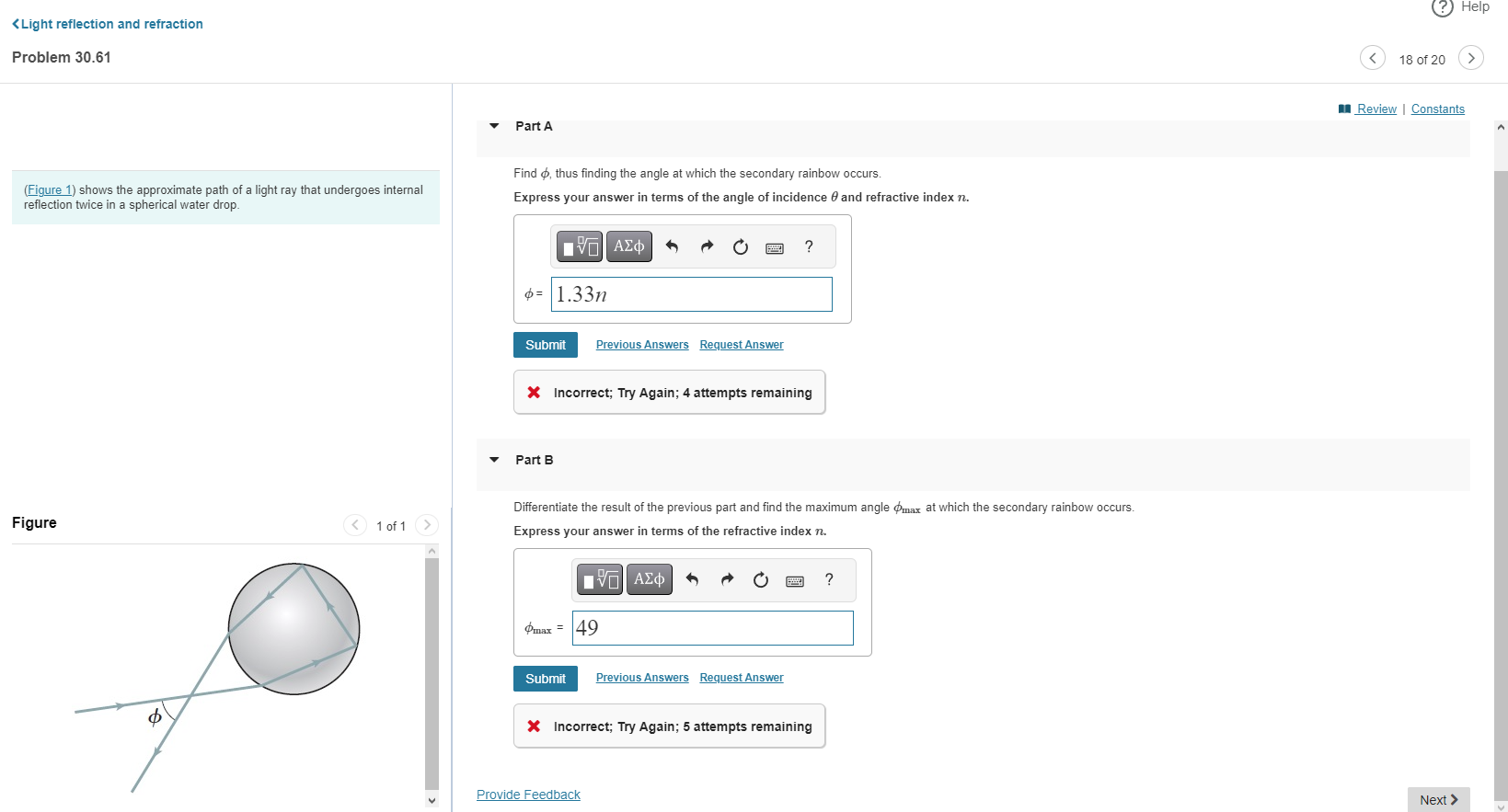 (Figure 1) shows the approximate path of a light ray | Chegg.com