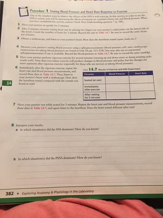 Solved Procedure 1 Testing Blood Pressure and Heart Rate | Chegg.com